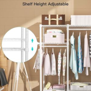 Ulif F1 Garment Rack for Kids, Baby, Students, and Children's Room, 4 Tiers Freestanding and Portable Heavy Duty Closets, Small Metal Clothes Rack with 2 Hanging Rod, 31.2”W x 11.8”D x 48”H, White