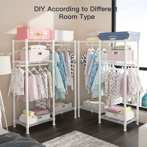 Ulif F1 Garment Rack for Kids, Baby, Students, and Children's Room, 4 Tiers Freestanding and Portable Heavy Duty Closets, Small Metal Clothes Rack with 2 Hanging Rod, 31.2”W x 11.8”D x 48”H, White