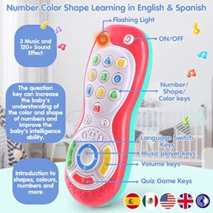 Baby Controller Toy - Bilingual Spanish & English Learning Toys, Pretend Video Game Controller & TV Remote Combo with Music and Light, Christmas Birthday Gift for Infants Toddlers 12+ Months