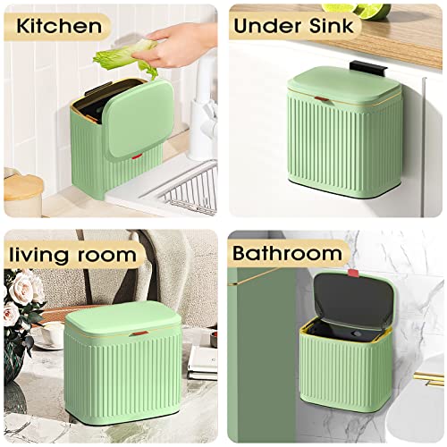 Kitchen Small Trash Can with Lid, GloDeals Compost Bin Countertop, Wall-Mounted Under Sink Hanging Trash Bin for Kitchen, Bathroom, Cabinet Trash Can (1.05 Gallon, 4L Vintage Green)