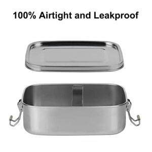 Arora Stainless Steel Bento Lunch Box - 1100ml w/Divider, 2 Compartments, Eco & Recyclable Food Container, Leakproof & Dishwasher Safe, BPA Free, On-the-Go Eating Design for Adults & Teens