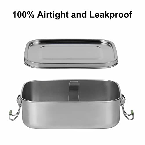 Arora Stainless Steel Bento Lunch Box - 1100ml w/Divider, 2 Compartments, Eco & Recyclable Food Container, Leakproof & Dishwasher Safe, BPA Free, On-the-Go Eating Design for Adults & Teens