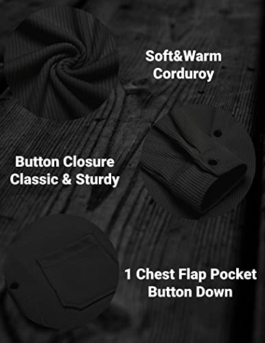 COOFANDY Men's Corduroy Casual Shirts Long Sleeve Button Down Outdoor Light Jackets Black