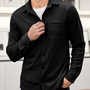 COOFANDY Men's Corduroy Casual Shirts Long Sleeve Button Down Outdoor Light Jackets Black