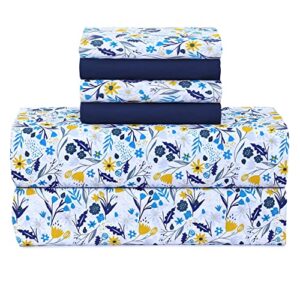 Cotton Alley-144 TC Queen Sheets - 100% Cotton 6 Pcs Sheets for Queen Size Bed, 1 Fitted Sheet, 1 Flat Sheet and 4 Pillowcases, Bed Sheets Queen Set Fitted Up to 16" Mattress,(Bloomig Flower)