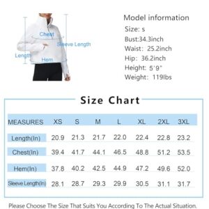 THE GYM PEOPLE Women's Half Zip Pullover Sweatshirt Fleece Stand Collar Crop Sweatshirt with Pockets Thumb Hole White