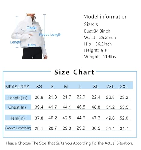 THE GYM PEOPLE Women's Half Zip Pullover Sweatshirt Fleece Stand Collar Crop Sweatshirt with Pockets Thumb Hole White