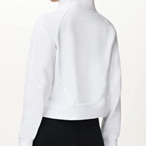 THE GYM PEOPLE Women's Half Zip Pullover Sweatshirt Fleece Stand Collar Crop Sweatshirt with Pockets Thumb Hole White