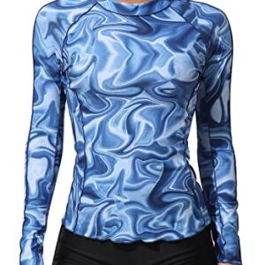 ATTRACO Rash Guard for Women Long Sleeve Swim Shirt Y2K Skiny UV Swimsuit Top UPF 50+ Blue L