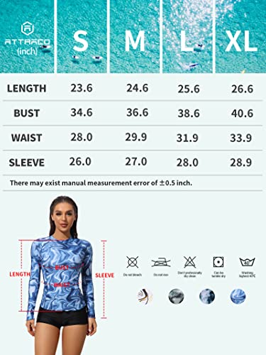 ATTRACO Rash Guard for Women Long Sleeve Swim Shirt Y2K Skiny UV Swimsuit Top UPF 50+ Blue L