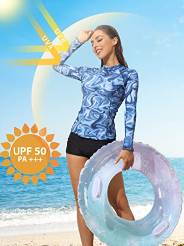 ATTRACO Rash Guard for Women Long Sleeve Swim Shirt Y2K Skiny UV Swimsuit Top UPF 50+ Blue L