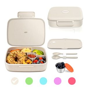 andmoon bento lunch box with kids/adults, 5 compartments leakproof lunch container with dressing cup, eco-friendly double insulated boxes, dishwasher and microwave safe, bpa-free (white)