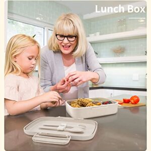 ANDMOON Bento Lunch Box with Kids/Adults, 5 Compartments Leakproof Lunch Container with Dressing Cup, Eco-Friendly Double Insulated Boxes, Dishwasher and Microwave Safe, BPA-Free (white)