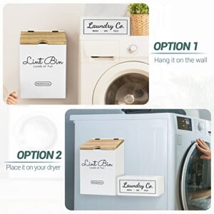 Magnetic Lint Bin and Dryer Sheet Holder Set for Laundry Room, Farmhouse Wooden Lint Trash Can with Lid and Dryer Sheet Dispenser Box Magnetic for Mounting on Dryer,Stylish Laundry Room Organization