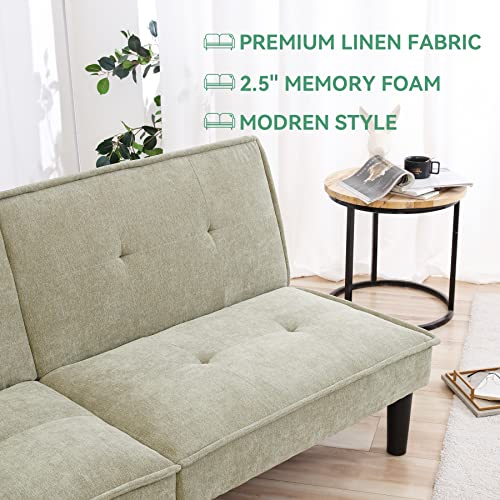 Opoiar Couch for Compact Living Space, Memory Foam, Armless Sleepe Futon Sofa Bed Sofabed, 71×31×33IN, Pear Green