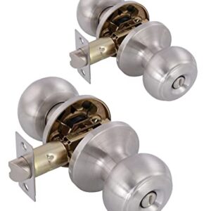 GITRANG (2 Pack) Privacy Door Knobs Bedroom/Bathroom Doorknobs for Left and Right Opened Door with Lock Flat Ball Handle in Satin Nickel