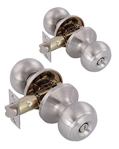 GITRANG (2 Pack) Privacy Door Knobs Bedroom/Bathroom Doorknobs for Left and Right Opened Door with Lock Flat Ball Handle in Satin Nickel