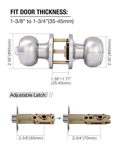 GITRANG (2 Pack) Privacy Door Knobs Bedroom/Bathroom Doorknobs for Left and Right Opened Door with Lock Flat Ball Handle in Satin Nickel