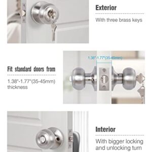 GITRANG (3 Pack Door Knobs Interior Keyed Difference Entry Front Bedroom Doorknobs with Lock Flat Ball Handle Lock Sets in Satin Nickel