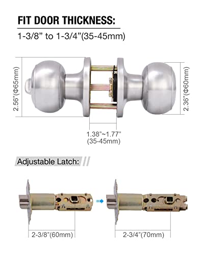 GITRANG (3 Pack Door Knobs Interior Keyed Difference Entry Front Bedroom Doorknobs with Lock Flat Ball Handle Lock Sets in Satin Nickel