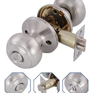 GITRANG (3 Pack Door Knobs Interior Keyed Difference Entry Front Bedroom Doorknobs with Lock Flat Ball Handle Lock Sets in Satin Nickel