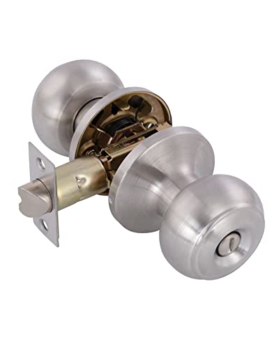 GITRANG Privacy Door Knobs Bedroom/Bathroom Doorknobs for Left and Right Opened Door with Lock Flat Ball Handle in Satin Nickel