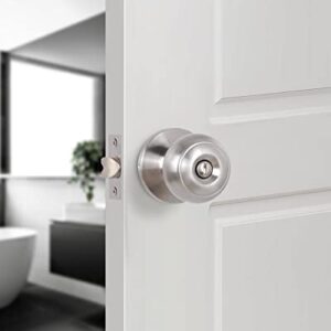 GITRANG Privacy Door Knobs Bedroom/Bathroom Doorknobs for Left and Right Opened Door with Lock Flat Ball Handle in Satin Nickel