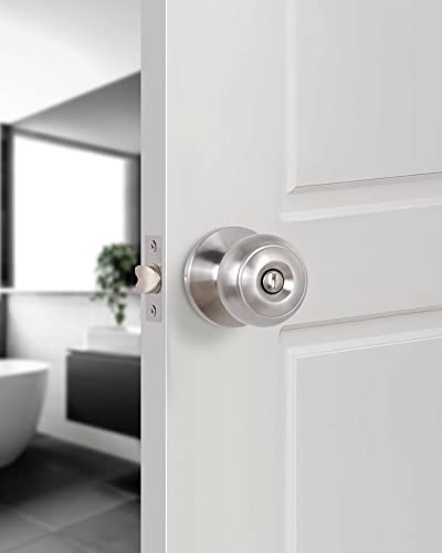 GITRANG Privacy Door Knobs Bedroom/Bathroom Doorknobs for Left and Right Opened Door with Lock Flat Ball Handle in Satin Nickel