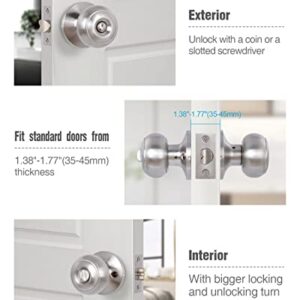 GITRANG Privacy Door Knobs Bedroom/Bathroom Doorknobs for Left and Right Opened Door with Lock Flat Ball Handle in Satin Nickel