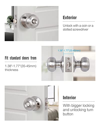 GITRANG Privacy Door Knobs Bedroom/Bathroom Doorknobs for Left and Right Opened Door with Lock Flat Ball Handle in Satin Nickel