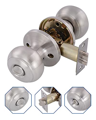 GITRANG Privacy Door Knobs Bedroom/Bathroom Doorknobs for Left and Right Opened Door with Lock Flat Ball Handle in Satin Nickel