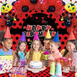 Vlipoeasn 69 Pcs Ladybug Theme Suit Birthday Party Decor Red Black Polka Dots Balloons Garland Arch Ladybug Balloons Tablecloth Banner Birthday Party Supplies Decorations