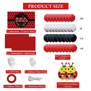 Vlipoeasn 69 Pcs Ladybug Theme Suit Birthday Party Decor Red Black Polka Dots Balloons Garland Arch Ladybug Balloons Tablecloth Banner Birthday Party Supplies Decorations