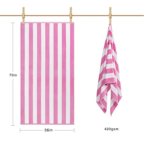 LULUHOME Plush Oversized Beach Towel - Large Cotton Thick 36 x 70 Inch Pink Striped Pool Towels, Fluffy Summer Cabana Big Swimming Towel for Adults Mens Womens