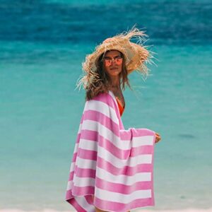 LULUHOME Plush Oversized Beach Towel - Large Cotton Thick 36 x 70 Inch Pink Striped Pool Towels, Fluffy Summer Cabana Big Swimming Towel for Adults Mens Womens