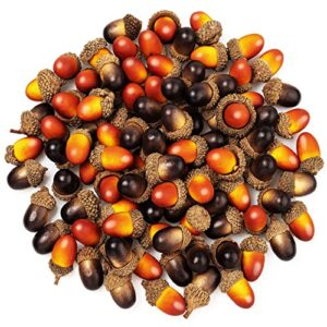 noverlife 100pcs mini artificial acorns, small fake acorns mixed color lifelike acorns, nutty craft acorns w/natural acorn cap, simulation oak nut fruit props for autumn thanksgiving christmas decor