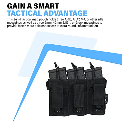 Ghost Concealment Triple Mag Pouch Open-Top Rifle Mag Pouches and Pistol Magazine Pouches Molle Backpack Airsoft Military Gear - Magazine Holster for Ammo