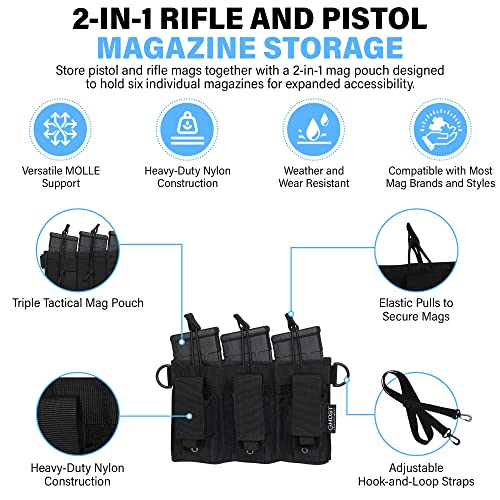 Ghost Concealment Triple Mag Pouch Open-Top Rifle Mag Pouches and Pistol Magazine Pouches Molle Backpack Airsoft Military Gear - Magazine Holster for Ammo