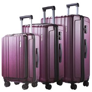 tydeckare luggage set 3 piece 21/24/28, 21" carry on with front pocket & 24/28" with expandable, abs+pc suitcase with 4 silent wheels, tsa, ykk, rose red