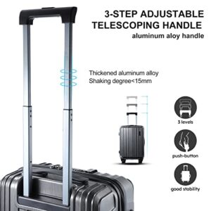 TydeCkare Carry on Luggage 21 Inch with Front Pocket, ABS+PC Hardshell Suitcase with Dual Control TSA Lock, YKK Zipper, 4 Spinner Silent Wheels, Silver Grey