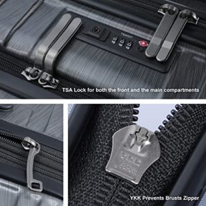 TydeCkare Carry on Luggage 21 Inch with Front Pocket, ABS+PC Hardshell Suitcase with Dual Control TSA Lock, YKK Zipper, 4 Spinner Silent Wheels, Silver Grey