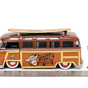 Jada Toys Disney Pixar Toy Story 1:24 Volkswagen T1 Bus Diecast Vehicle & 2.75" Woody Figure, Brown