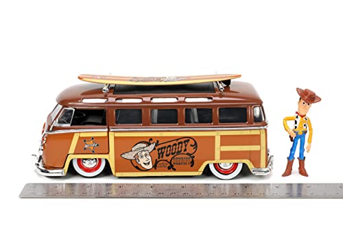 Jada Toys Disney Pixar Toy Story 1:24 Volkswagen T1 Bus Diecast Vehicle & 2.75" Woody Figure, Brown