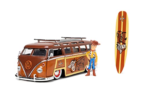 Jada Toys Disney Pixar Toy Story 1:24 Volkswagen T1 Bus Diecast Vehicle & 2.75" Woody Figure, Brown