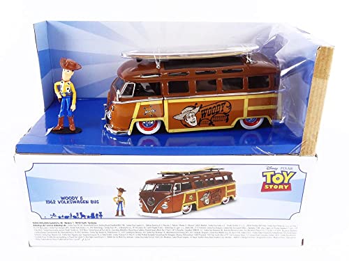 Jada Toys Disney Pixar Toy Story 1:24 Volkswagen T1 Bus Diecast Vehicle & 2.75" Woody Figure, Brown