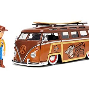 Jada Toys Disney Pixar Toy Story 1:24 Volkswagen T1 Bus Diecast Vehicle & 2.75" Woody Figure, Brown