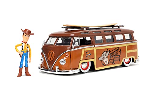 Jada Toys Disney Pixar Toy Story 1:24 Volkswagen T1 Bus Diecast Vehicle & 2.75" Woody Figure, Brown