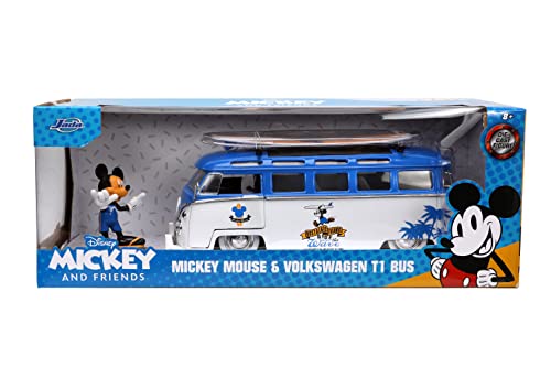 Jada Toys Disney Mickey and Friends 1:24 Volkswagen T1 Bus Die-cast Car w/ 2.75" Mickey Mouse Figure, Toys for Kids and Adults