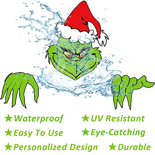 Cute Christmas Cartoon Stickers for Cars, 6.27" Vinyl Waterproof Cute Cartoon Holiday Christmas Peeker Funny Decorations for Car Windshield Window Decals