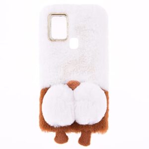 fluffy fur plush case for infinix hot 10 lite silicone case soft cute corgi fluffy fur skin back cover protective phone case shockproof anti-scratch for infinix smart 5/hot 10 lite case,white corgi